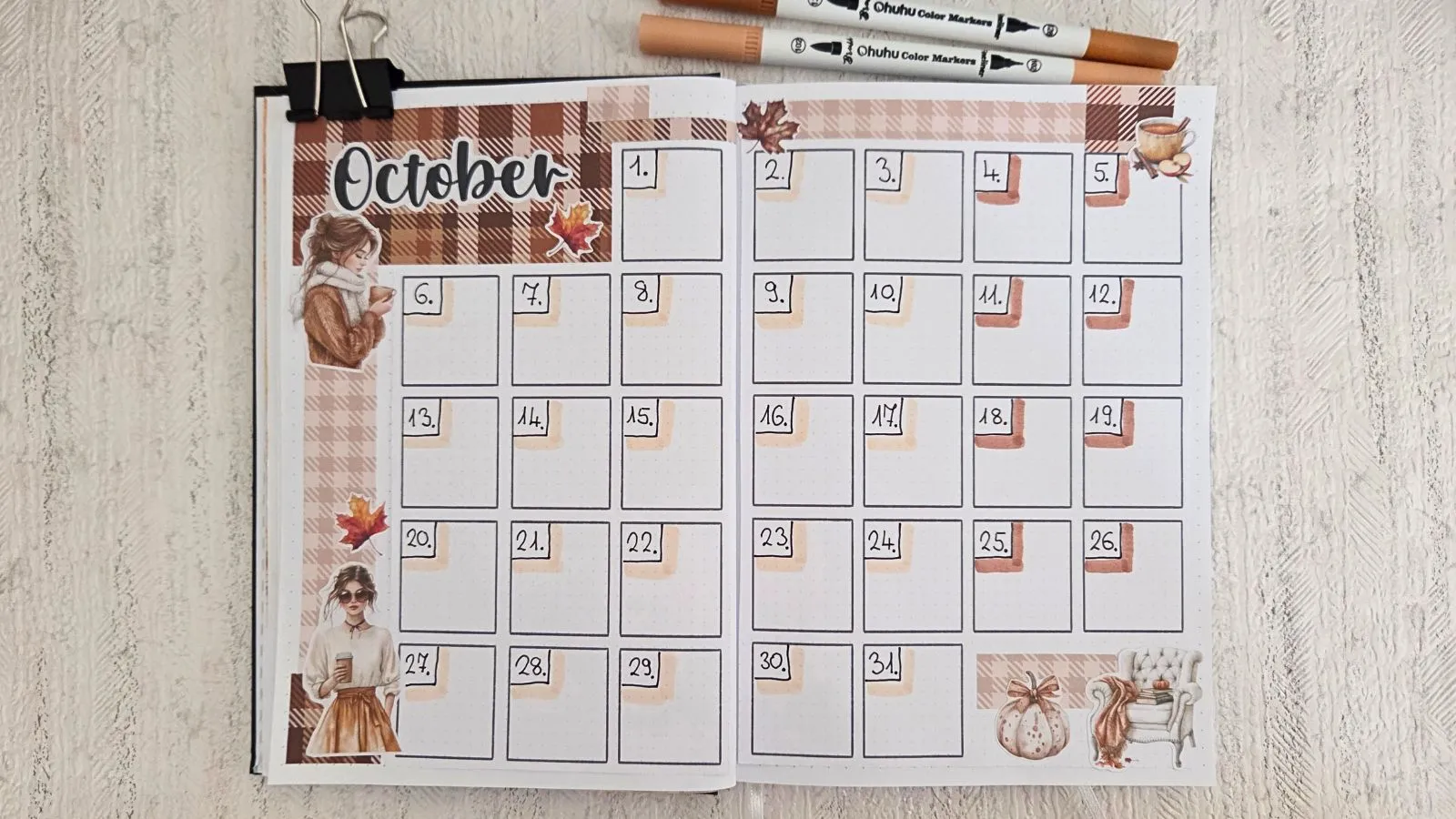 October Bullet Journal Monthly Spread Tutorial – Cozy Fall Theme